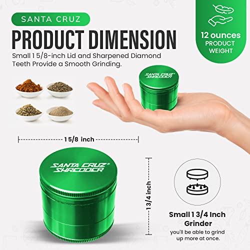 Santa Cruz Shredder Metal Herb Grinder Knurled Top for Stronger Grip 3 Piece Small 1.7" (Green)