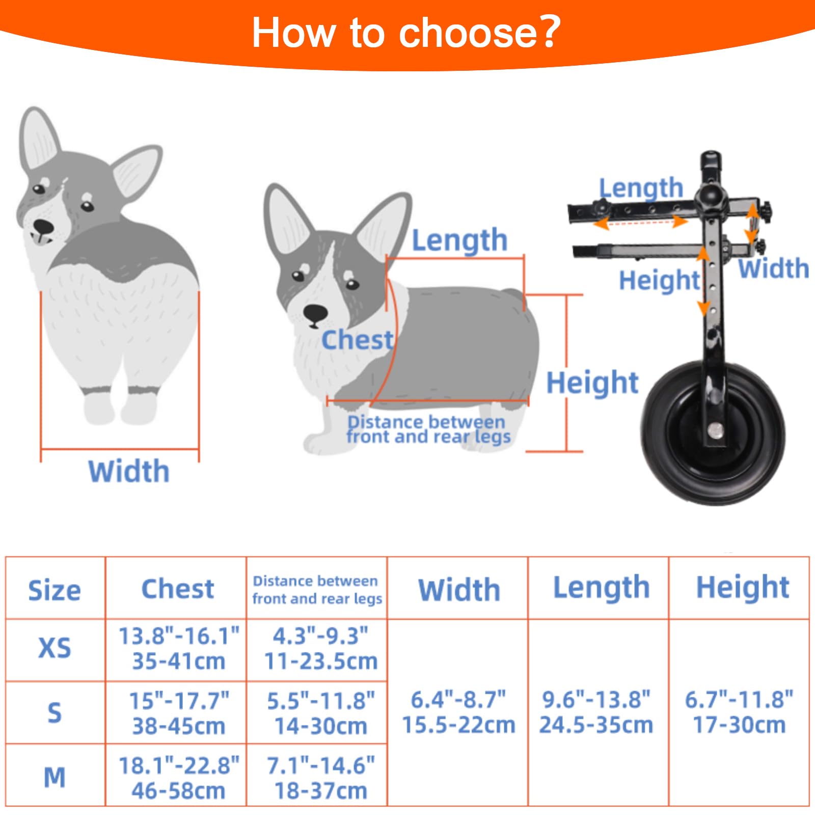 Dog Wheelchair for Back Legs, Adjustable Dog Wheelchairs with 2 Wheels, Dog Wheelchair Cart for Hip Support, Mobility Aids for Small Pets Hind Limbs (Middle)