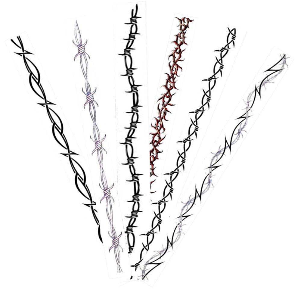 Barbed Wire Tattoo Stickers,6-Sheet Long Barb Wire Temporary Tattoo Pamela Anderson Costume Kids Black Fake Wrist Tattoos for Halloween Costume