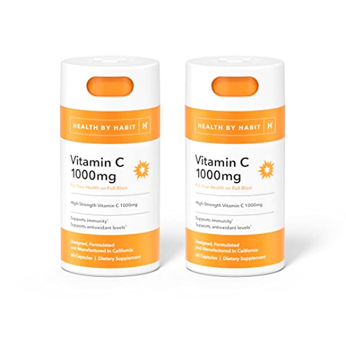 Health By Habit Vitamin C Supplement 2 Pack (120 Capsules) - High Strength, 1000mg, Support Antioxidant Levels and Immune Health, Non-GMO, Sugar Free (2 Pack)
