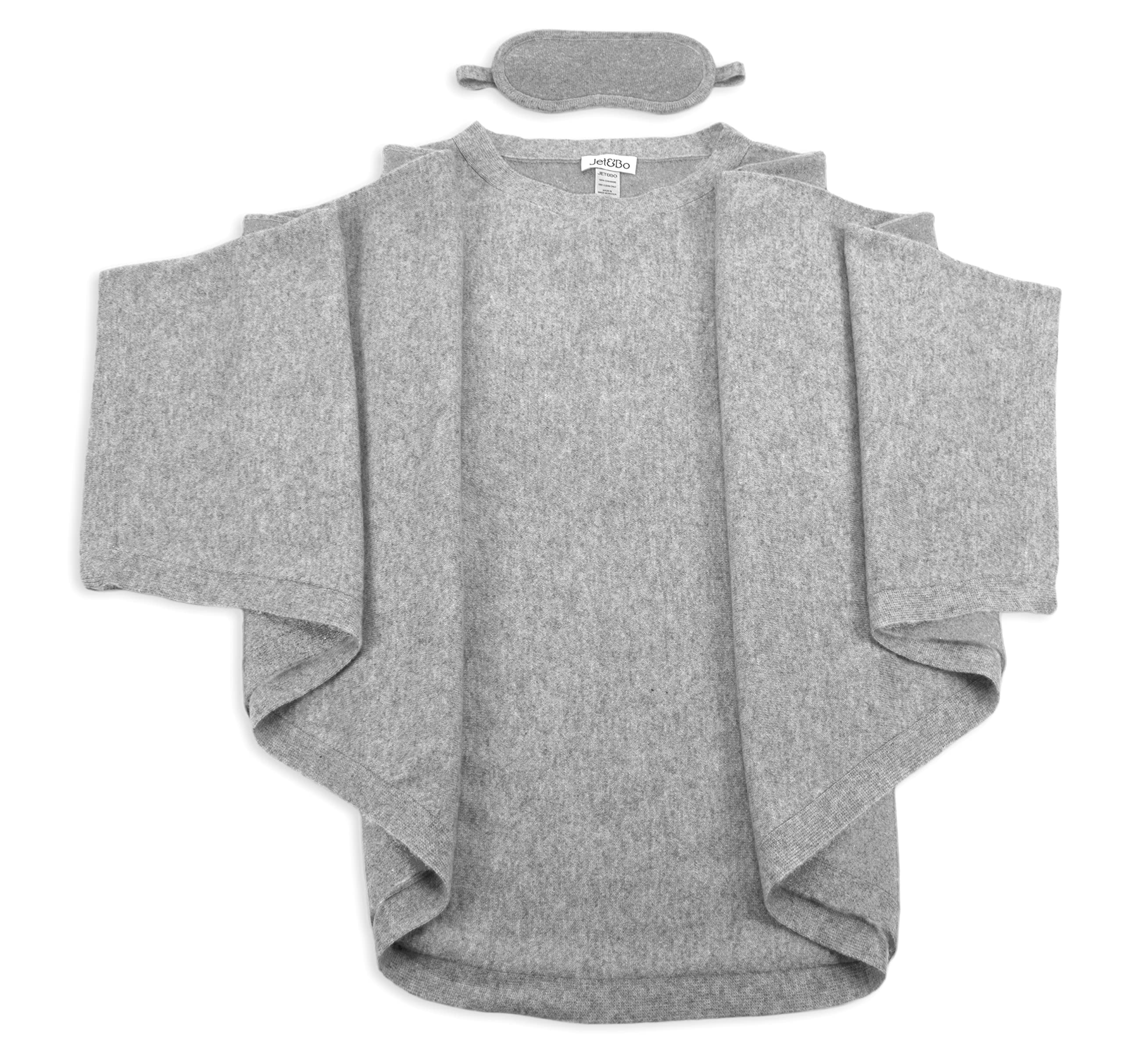 Jet&Bo 100% Pure Cashmere Poncho & Eye Mask Travel Set Gray in Gift Box