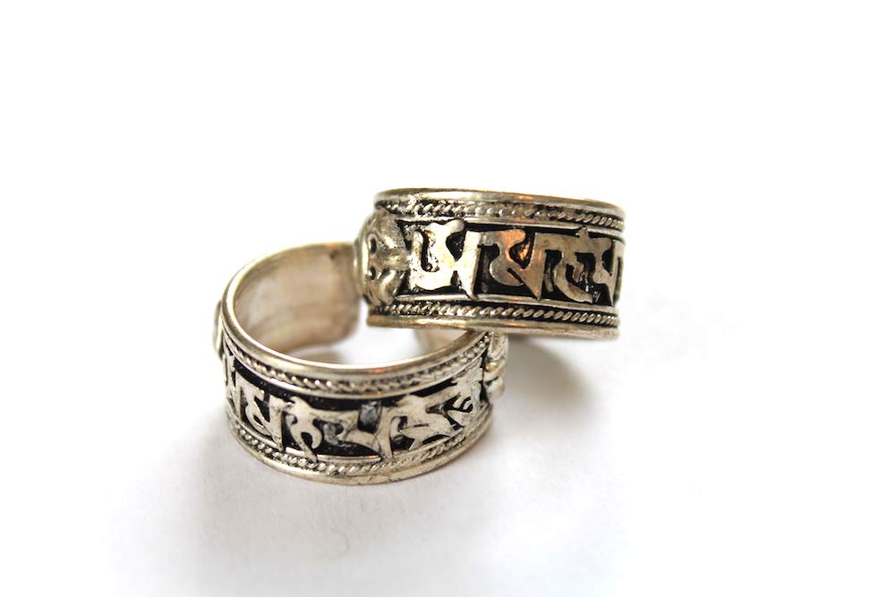 Bohemian Style Tibetan Om Adjustable Ring | Argentium Plated Stainless Steel Jewelry From Nepal