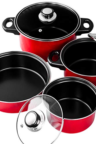 Imperial Home 7 Pc Carbon Steel Nonstick Cookware Set, Pots & Pans Set, Dishwasher Safe Cookware Set, Cooking Set, Kitchen Essentials (Red)