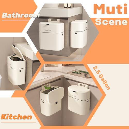 Eargardin 2.5 Gallon Compost Bin Kitchen Garbage Can Countertop Indoor Small Hanging Trash Can with Lid Composting Bin Off White