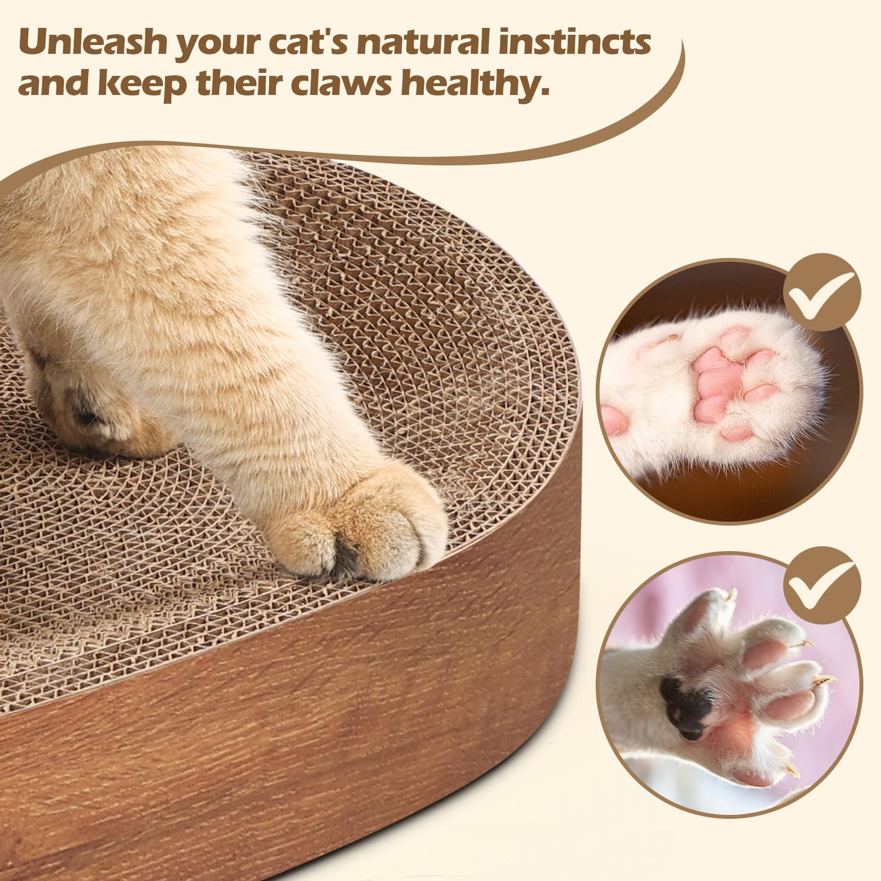 ComSaf Cat Scratching Board - Cat Scratcher for Indoor Cats, Cardboard Cat Scratch Pad Oval Cat Scratcher Bed for Kitten, Durable Cat Scratcher Bowl Circle, Furniture Protector from Cat Claws