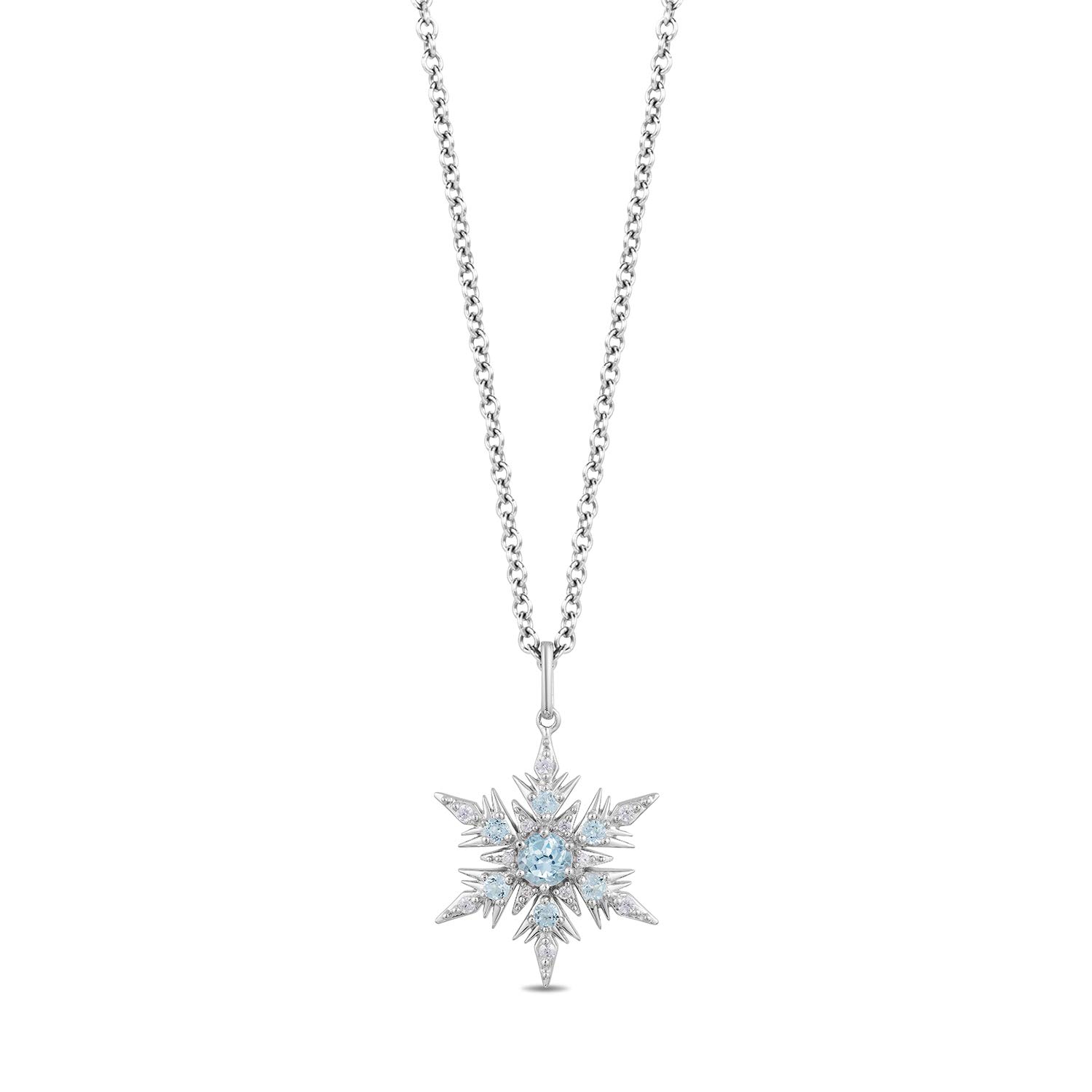 Jewelili Enchanted Disney Fine Jewelry Sterling Silver 1/10 Cttw Diamond and Swiss Blue Topaz Elsa Pendant