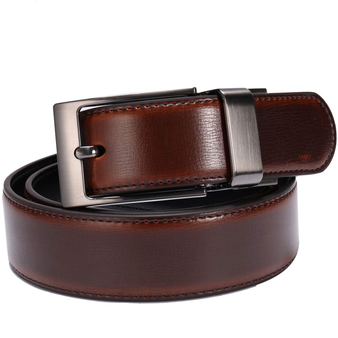 beltox fine Men's Dress Belt Leather Reversible 1.25" Wide Rotated Buckle Gift Box(Black Buckle with Cognac/Black Belt,34-36)