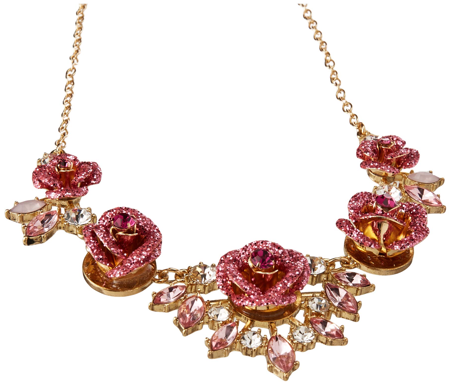 Betsey Johnson Glitter Rose Frontal Necklace, Pink