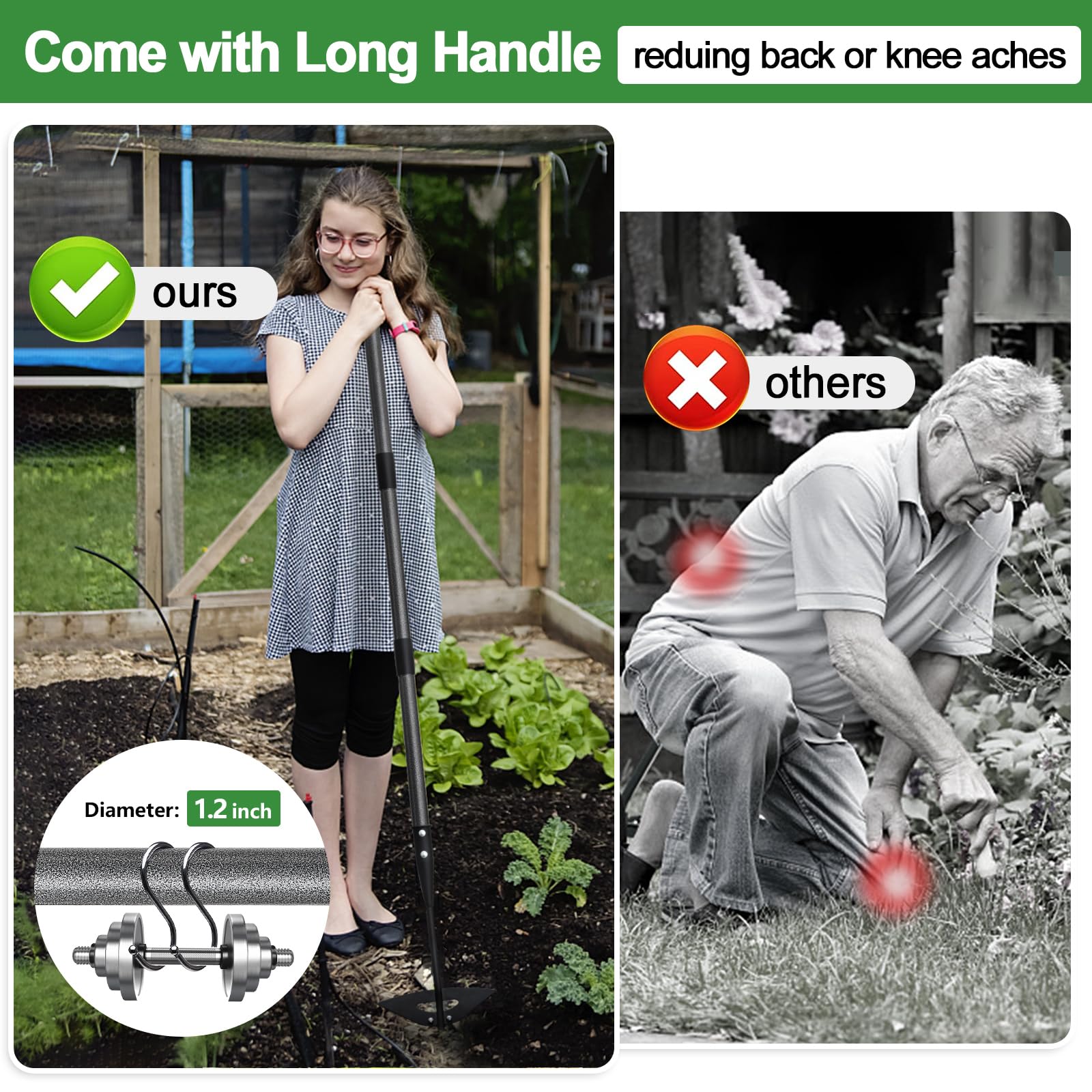 COCONUT Garden Hoe, 68 Inch Long Handle Hoe Garden Tool, Heavy Duty Hollow Gardening Hoe with Durable Blade for Backyard Weeding Loosening Planting Digging