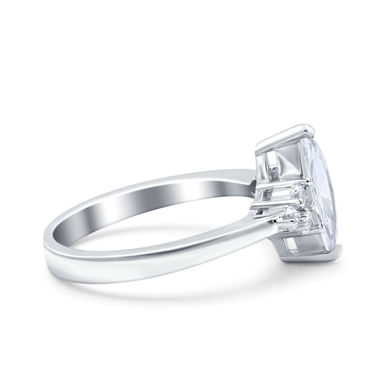 Blue Apple Co. Simulated Cubic Zirconia Size-5 Vintage Art Deco Marquise Wedding Engagement Bridal Ring CZ 925 Sterling Silver