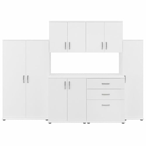 Bush Business Furniture Universal 6 Piece Modular Closet Storage Set with Floor and Wall Cabinets, White
