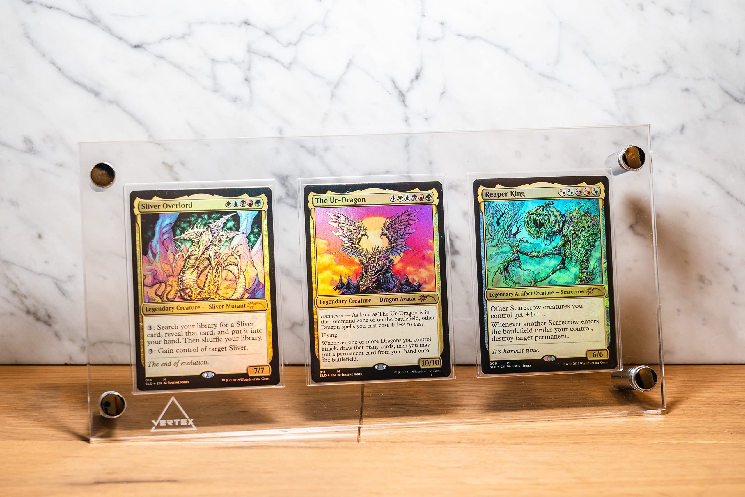 Trading Card Frame Holder Stand Display - 3 Card Slots Clear Acrylic UV Filtering Screwdown