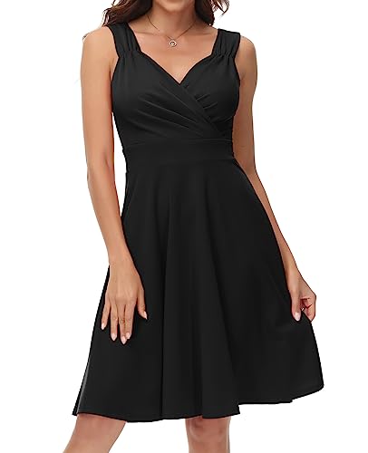 GRACE KARIN Black Cocktail Dresses for Women Wedding Guest A line Short Bridesmaid Dress M
