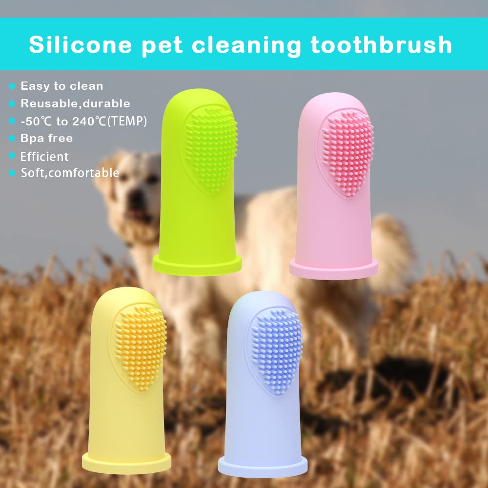 Dog Toothbrush Finger Toothbrush Set (4 Pack, with Dog Eye tears Black Chin Cleaning Tool) , Silicone Toothbrush,Soft bristles, Easy to Clean Teeth, Suitable for Dogs, Cats and Pets to use