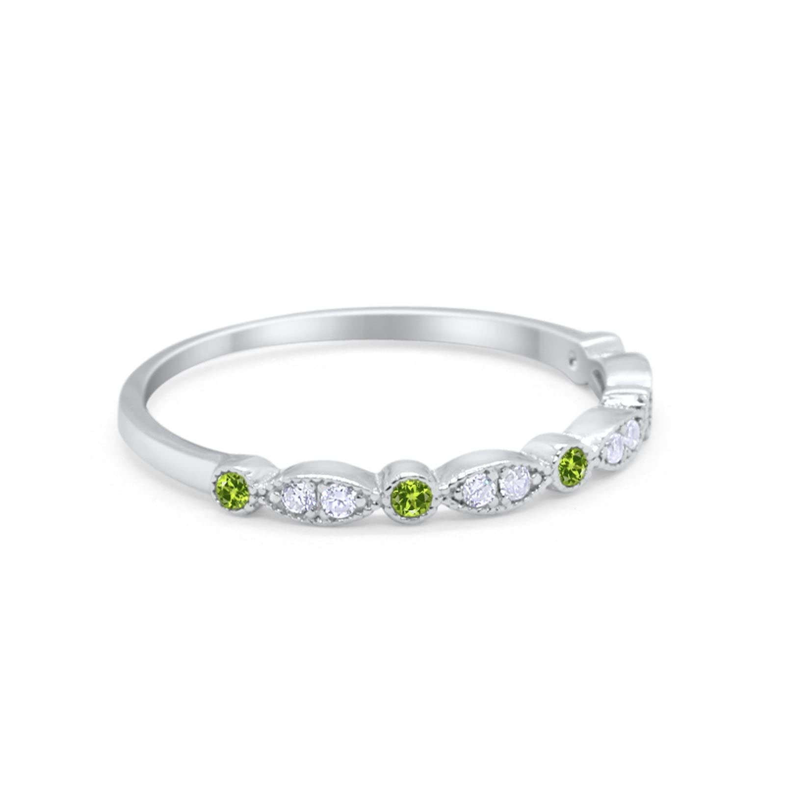 Blue Apple Co. 2mm Half Eternity Wedding Band Art Deco Design Round Simulated Peridot Cubic Zirconia 925 Sterling Silver Size-9