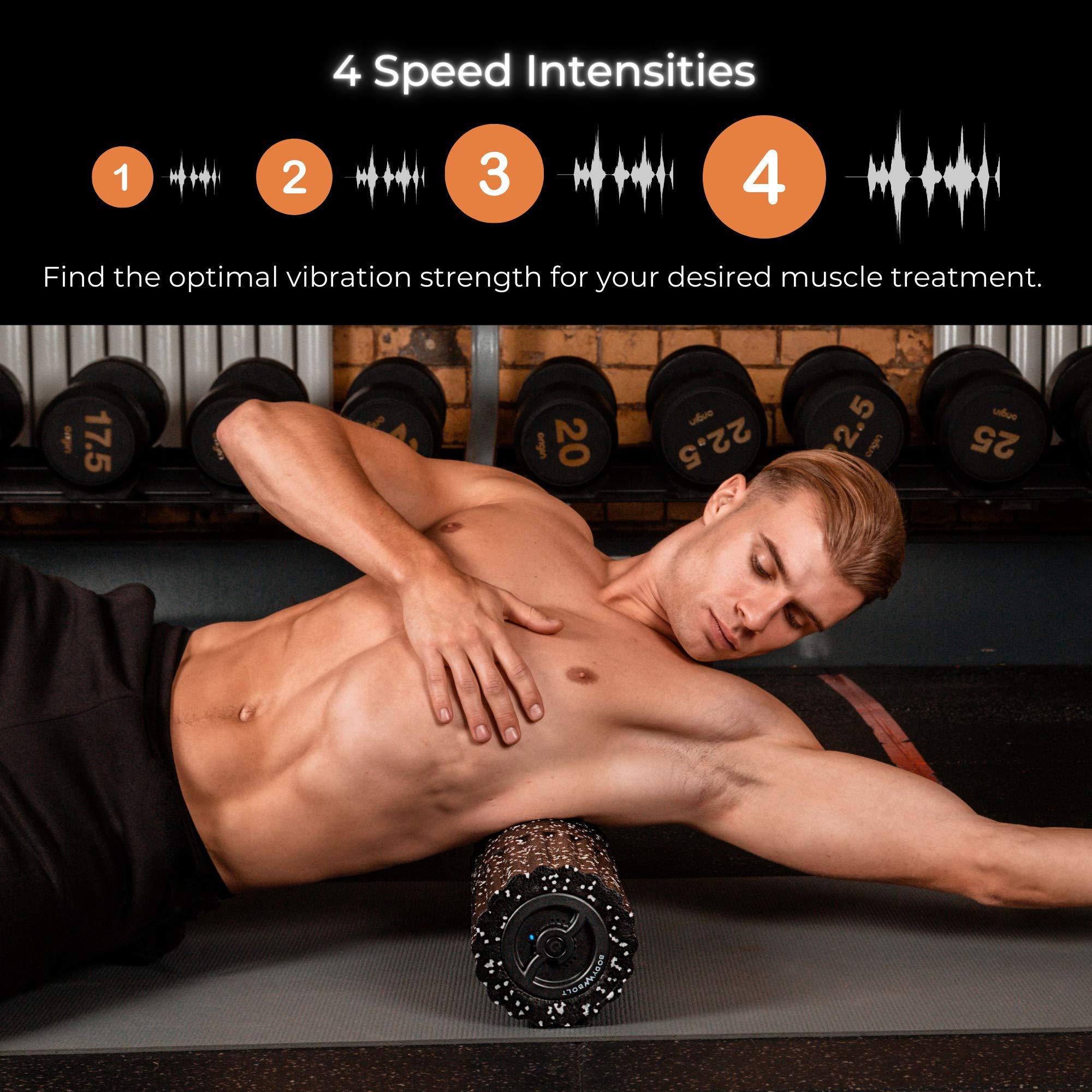 Body Bolt Vibrating Foam Roller – 4 Speed Electric Foam Back Roller for Recovery – Deep Tissue, Trigger Point Sports Massage Therapy – High Intensity Portable Muscle Roller with 3hr Battery