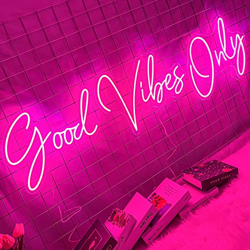 Good Vibes Only Neon Sign LED with Dimmable Neon Night Bedroom Home Wall Decor Bachelorette Party Birthday Wedding Bar Club Decor Reusable Large Neon Signs Pink