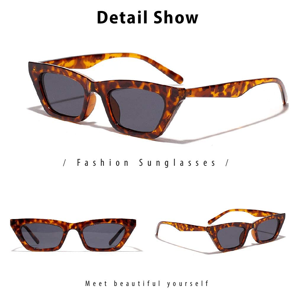 BOJOD 2Pack Small Square Cat Eye Sunglasses for Women Trendy Retro Skinny Cool 90s Sunglasses Black+Tortoise