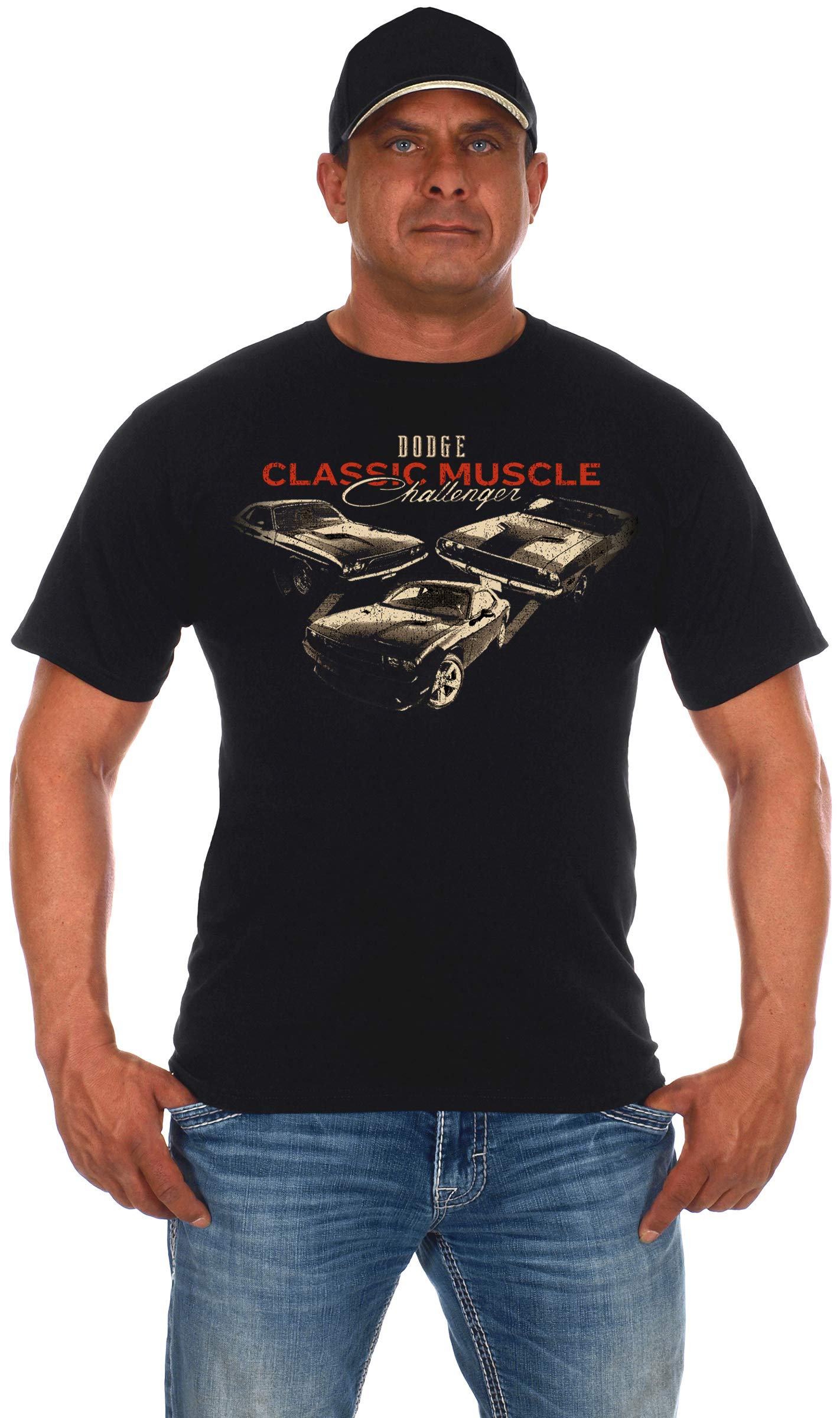 JH DESIGN GROUP Men's Dodge Challenger T-Shirt Classic Muscle Short Sleeve Shirt (X-Large, Black)