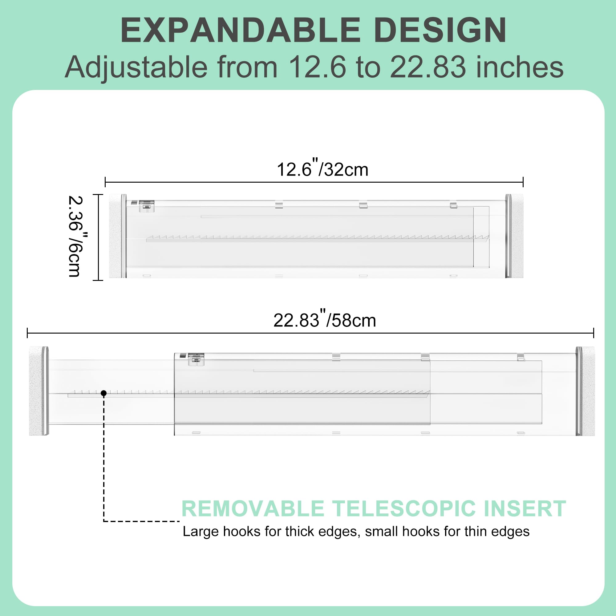 FUNIZE Expandable Drawer Dividers 4 Pack, 2.36" High, 12.6-22.8 Clear Drawer Organizers for Utensils, Clothes, Adjustable Kitchen Drawers Separators in Dresser, Bedroom, Bathroom, Office Storage