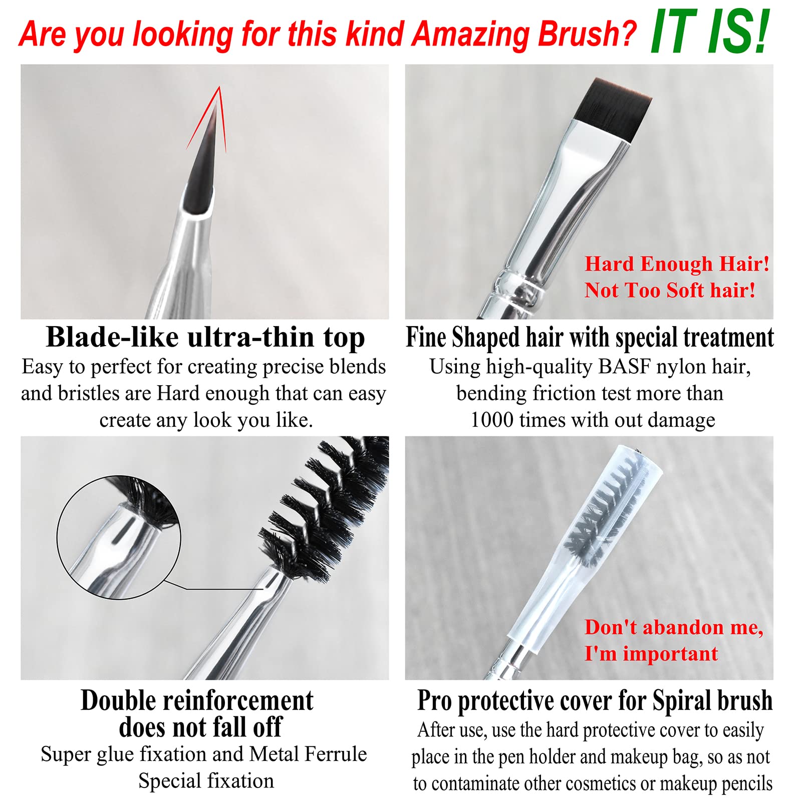 Bueart Design PRECISION Concealer brush for eyebrows Dual Ended Detail Flat Eyeliner definer Brow Brush with spoolies for eyebrow eyelash Spiral Brush Spoolie Mascara Brush
