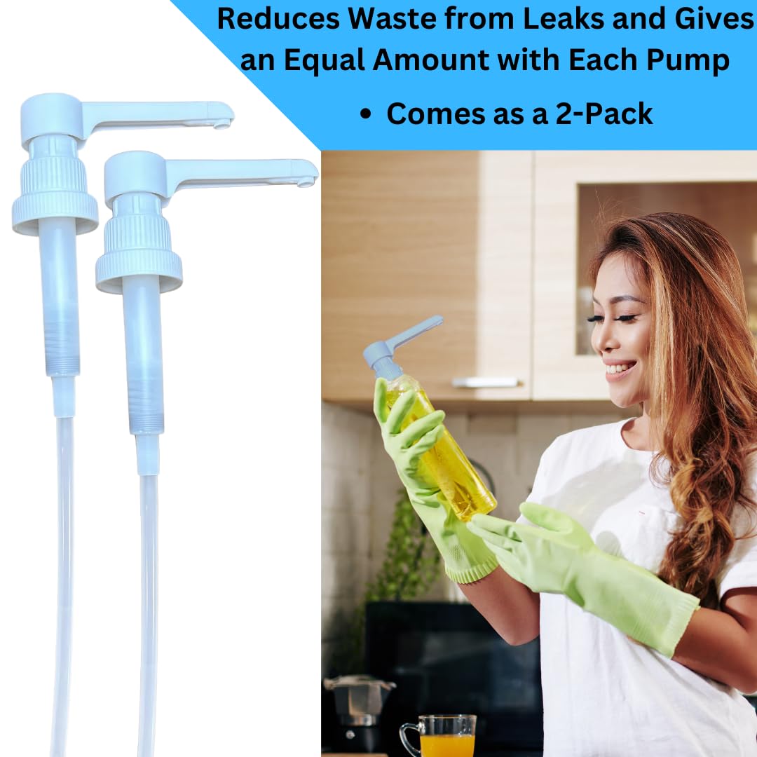 Dual Fitting Pump Dispenser for Gallon Jugs and Smaller Bottles (8cc Each Pump/Fits 28-400 and 38-400) Leak Proof for Household and Commercial Use, Plastic Pump for 1 Gallon Jug - BPA Free (2-Pack)