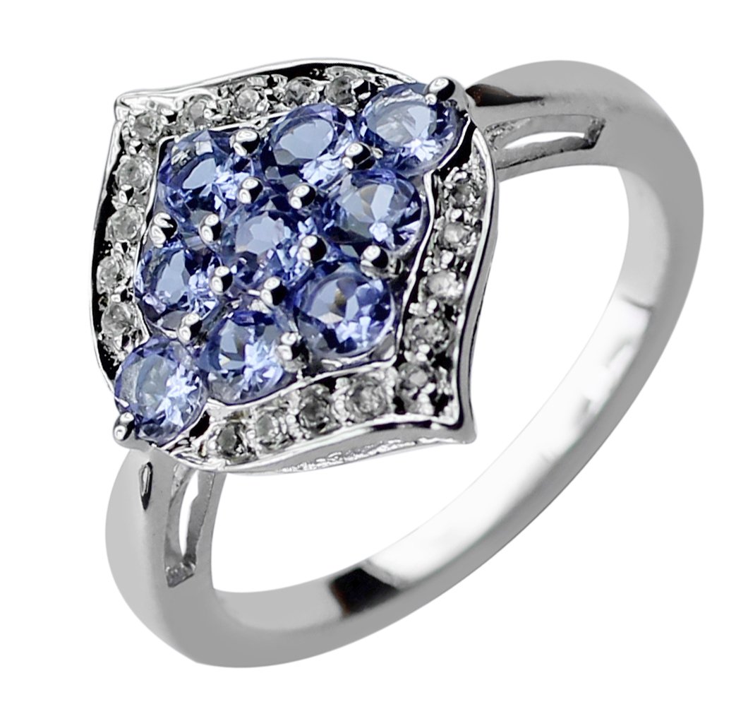 Carillon 0.77 Carat Tanzanite Round Shape Natural Non-Treated Gemstone 925 Sterling Silver Ring Engagement Jewelry for Women & Men