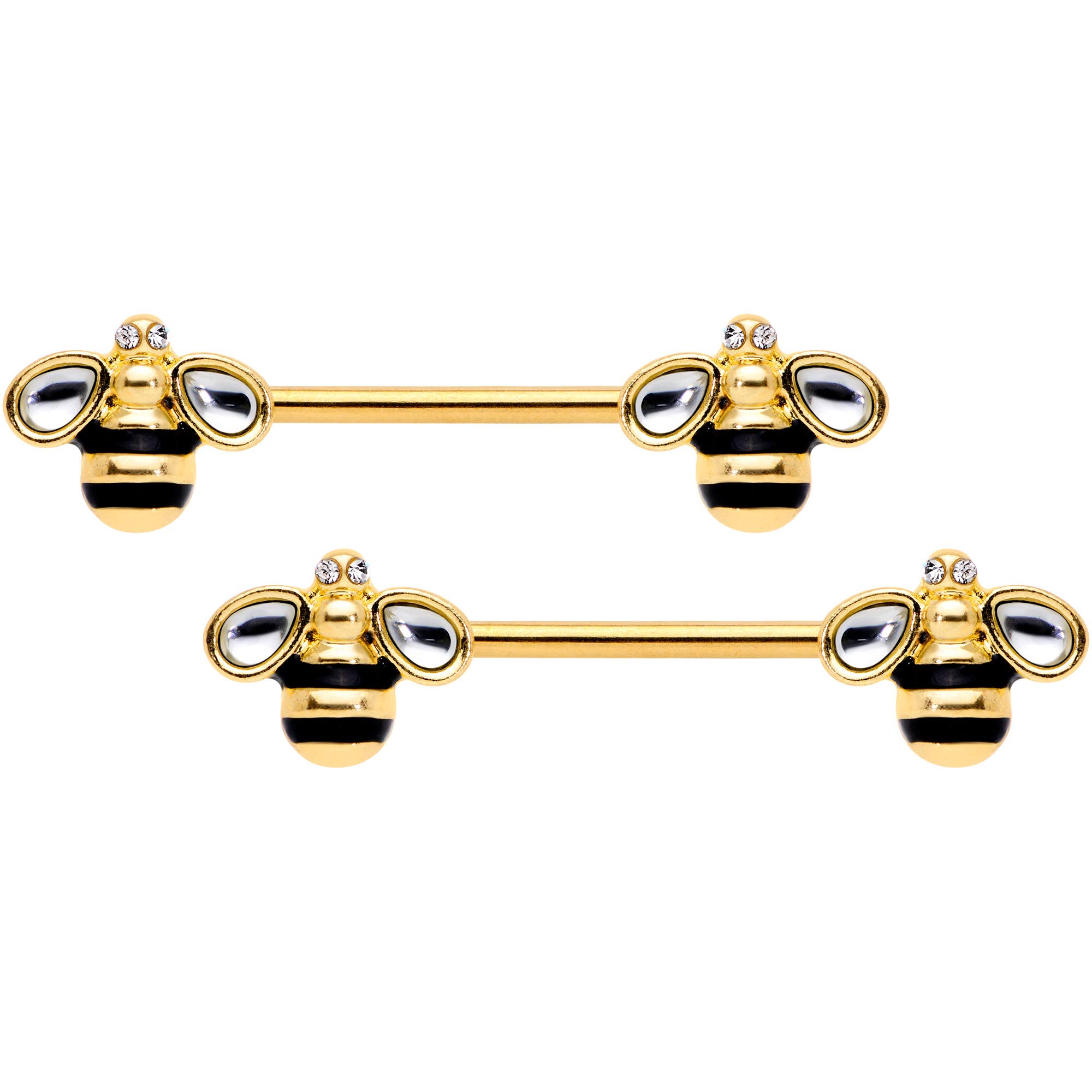 Body Candy 14G Womens Nipplerings Piercing 316L Steel 2Pc Clear Accent Bumblebee Bling Nipple Ring Set 14mm