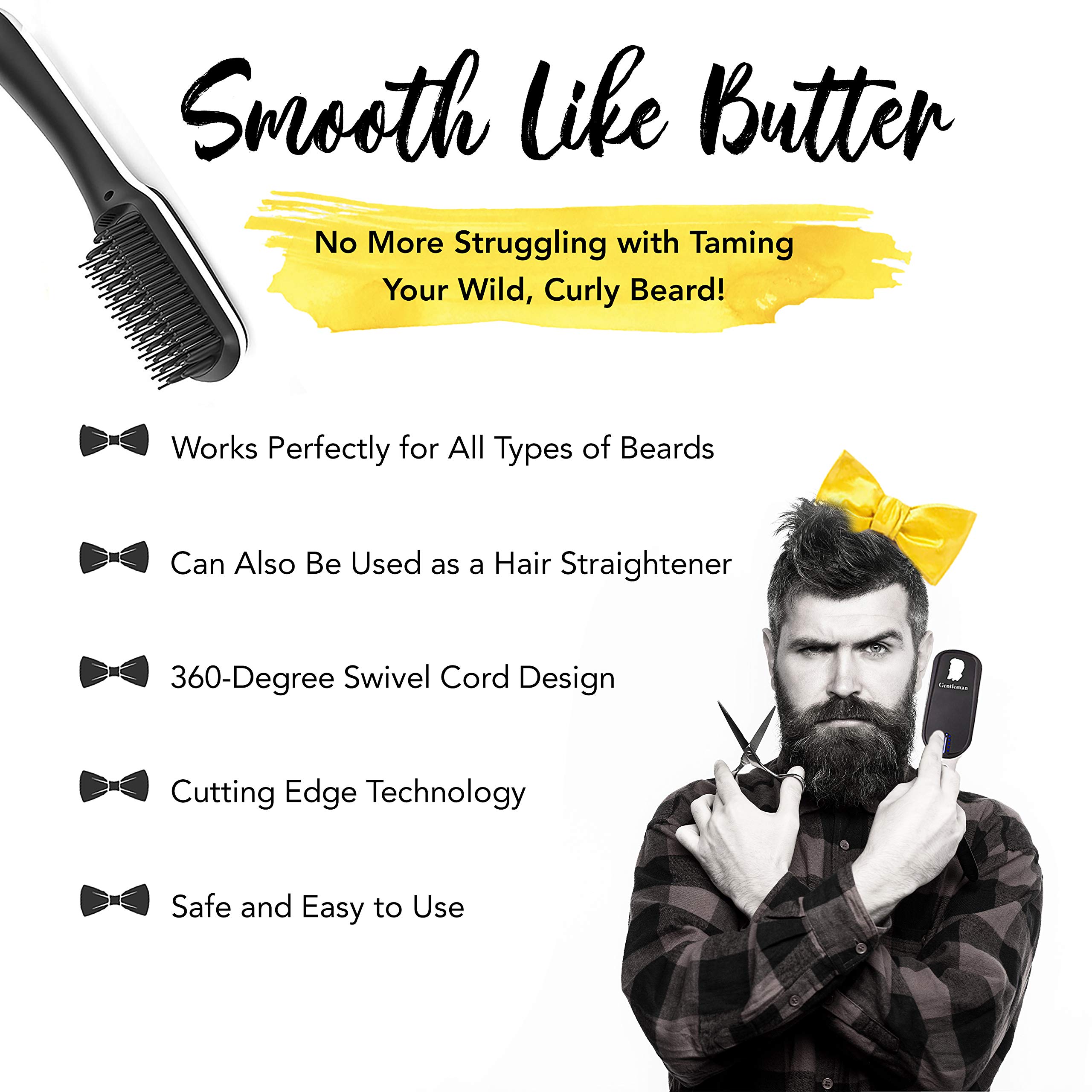 Beard Straightener Brush - Ceramic Heat w/ Anti-Scald and Automatic Shut-Off Safety Features, 3-Temp Settings, LED Display - Straightening Brush w/ Ionic Conditioning for Smooth and Sleek Hair