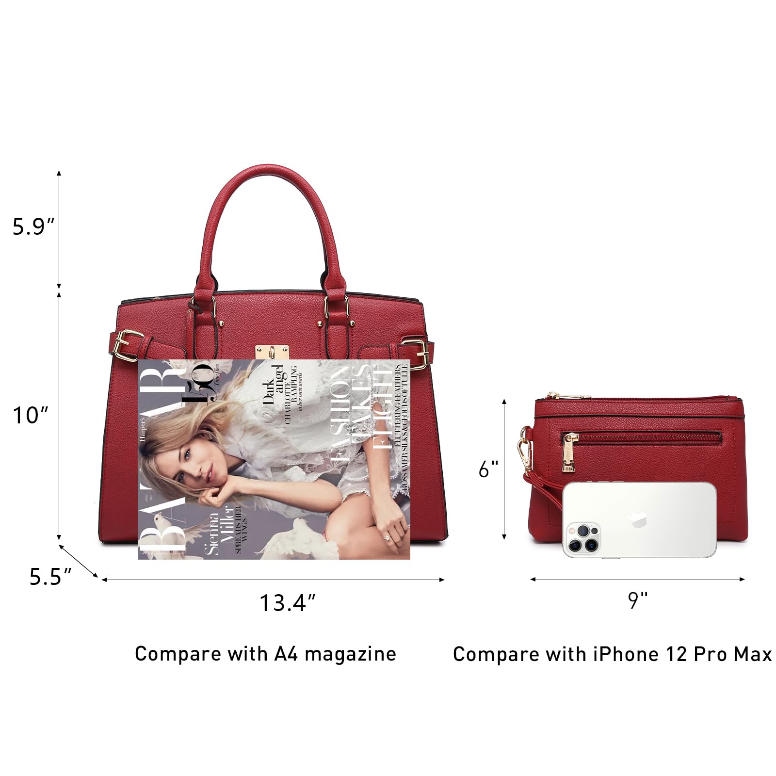 Women Handbags and Purses Fashion Satchel Tote Work Bags Top Handle Shoulder Purses with Matching Wristlet