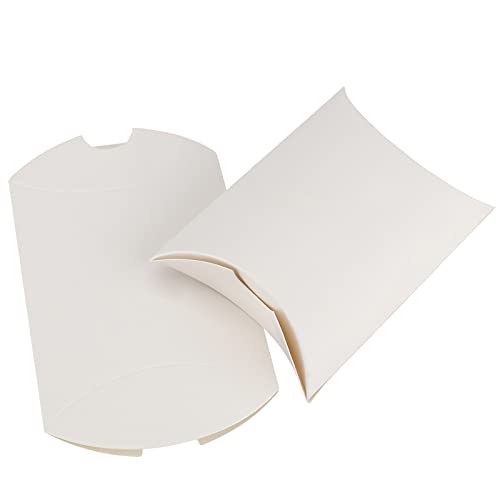MANCHAP 200 PCS 3.5 x 2.5 Inch White Kraft Paper Pillow Boxes, Small White Pillow Candy Box with 2m Jute Twines, Pillow Gift Boxes Thank You Treat Boxes for Party Favors, Proposal, Wedding