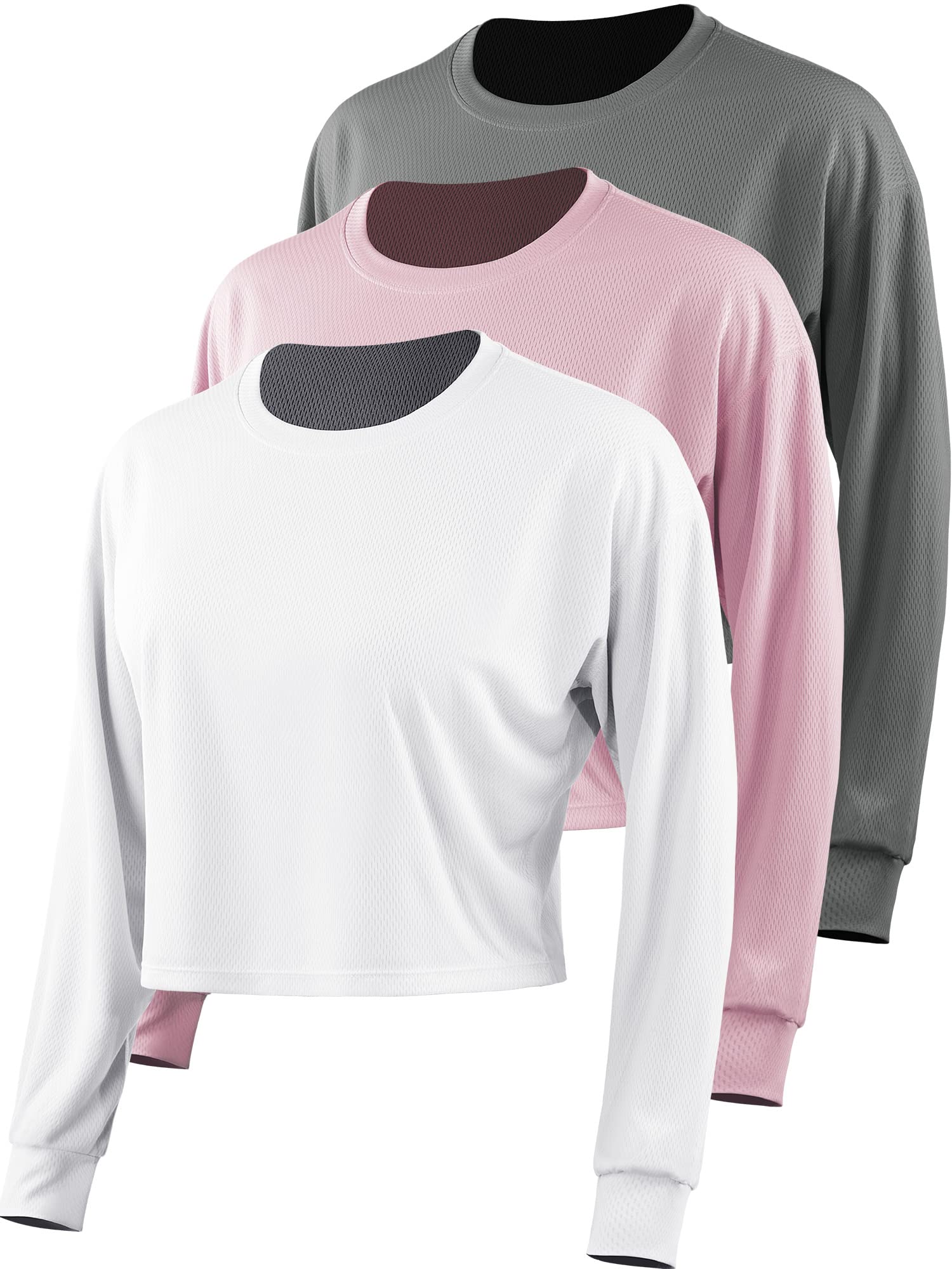 CADMUS Women's Workout Shirts Crop Tops Mesh Quick-Dry Gym t Shirts, 2107, Black, Grey, White, Small