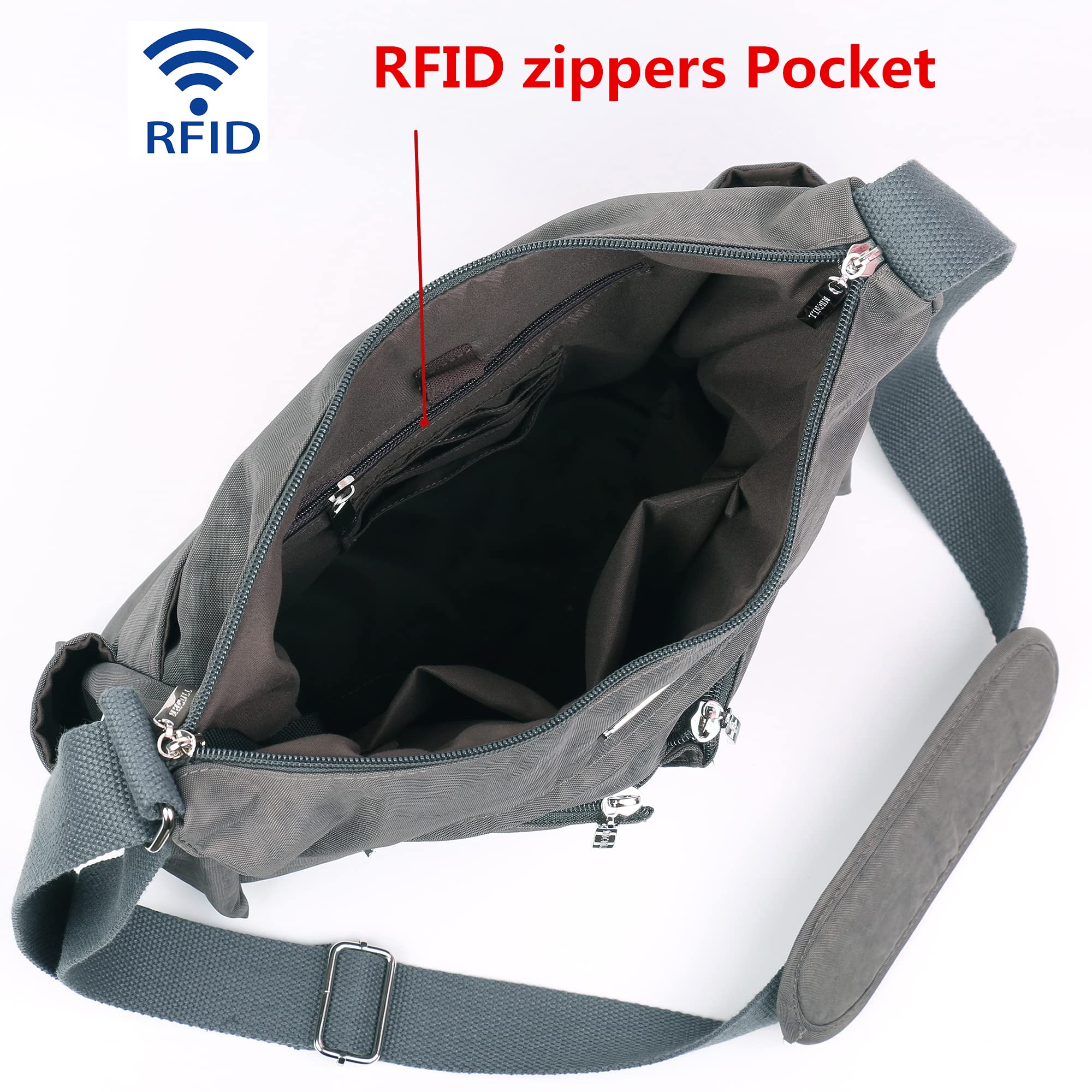 MHCNLL Anti Theft Crossbody Purse RFID Women Nylon Waterproof Lightweight Shoulder Bag (Dark Gray)