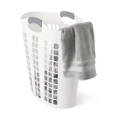 Gracious Living 91786-5C Easy Carry Flex 87.5 Liter Dirty Clothes Basket, Large Fully Ventilated Plastic Laundry Hamper Bin with Handles, White