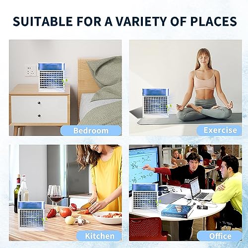 Portable Air Conditioner, 4 in 1 Portable AC, 3 Speeds Portable Room Air Conditioner,With Misting Function, Continuous Humidification, With USB Charging Cable(300ml)
