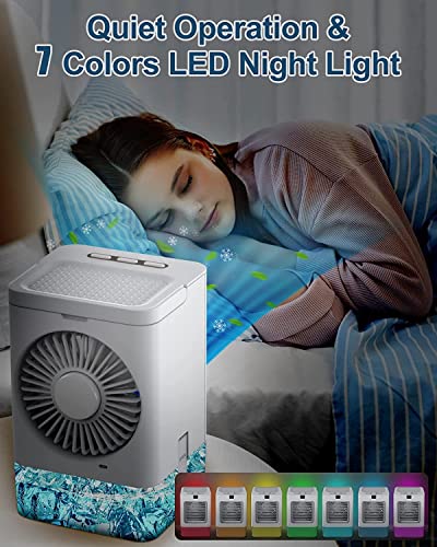 Portable Air Conditioners Fan, 700ml Evaporative Air Cooler, 7 Colors Light 3 Speeds Small Personal Air Conditioner, Quiet Mini Air Conditioner with Humidifier for Room Office Desk Camping