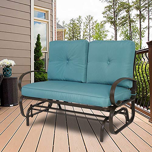 Kozyard Cozy Two Rocking Love Seats Glider Swing Bench/Rocker for Patio, Yard with Soft Cushion and Sturdy Frame (Blue)