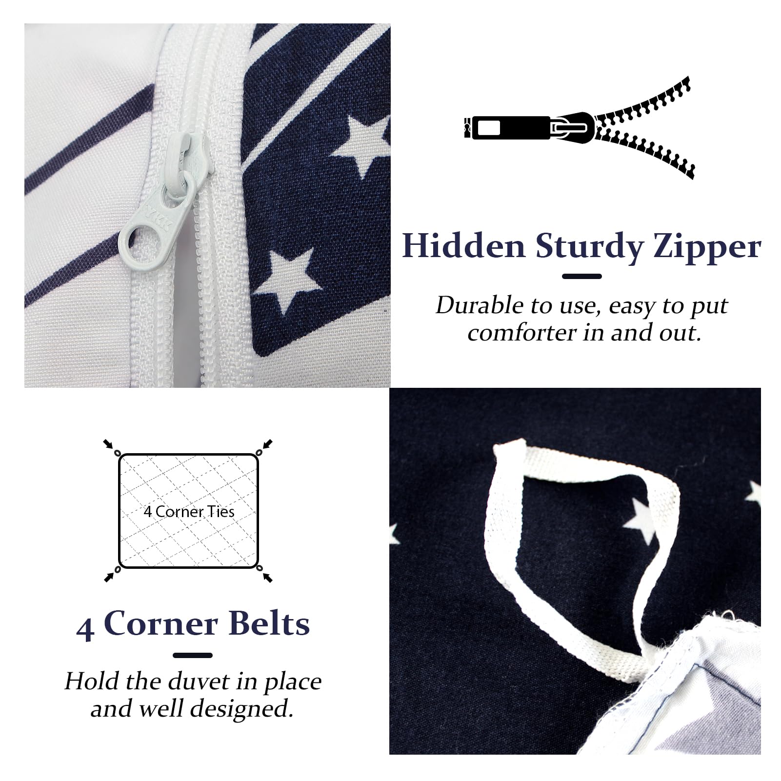 Duvet Cover Queen Bedding Set - Star Quilt Cover with Zipper Closure, Soft Breathable, Blue, ZHH