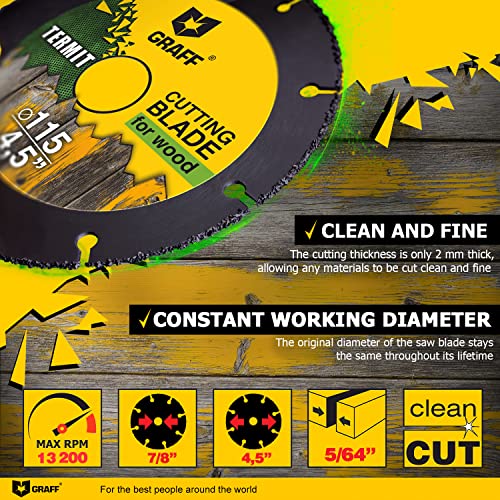 GRAFF Termit 4 1/2 Inch Cut Off Wheel for Wood, Laminate, Plastic - Angle Grinder Wood Cutting Disc 4.5 Inch - Tungsten Carbide - 115 mm