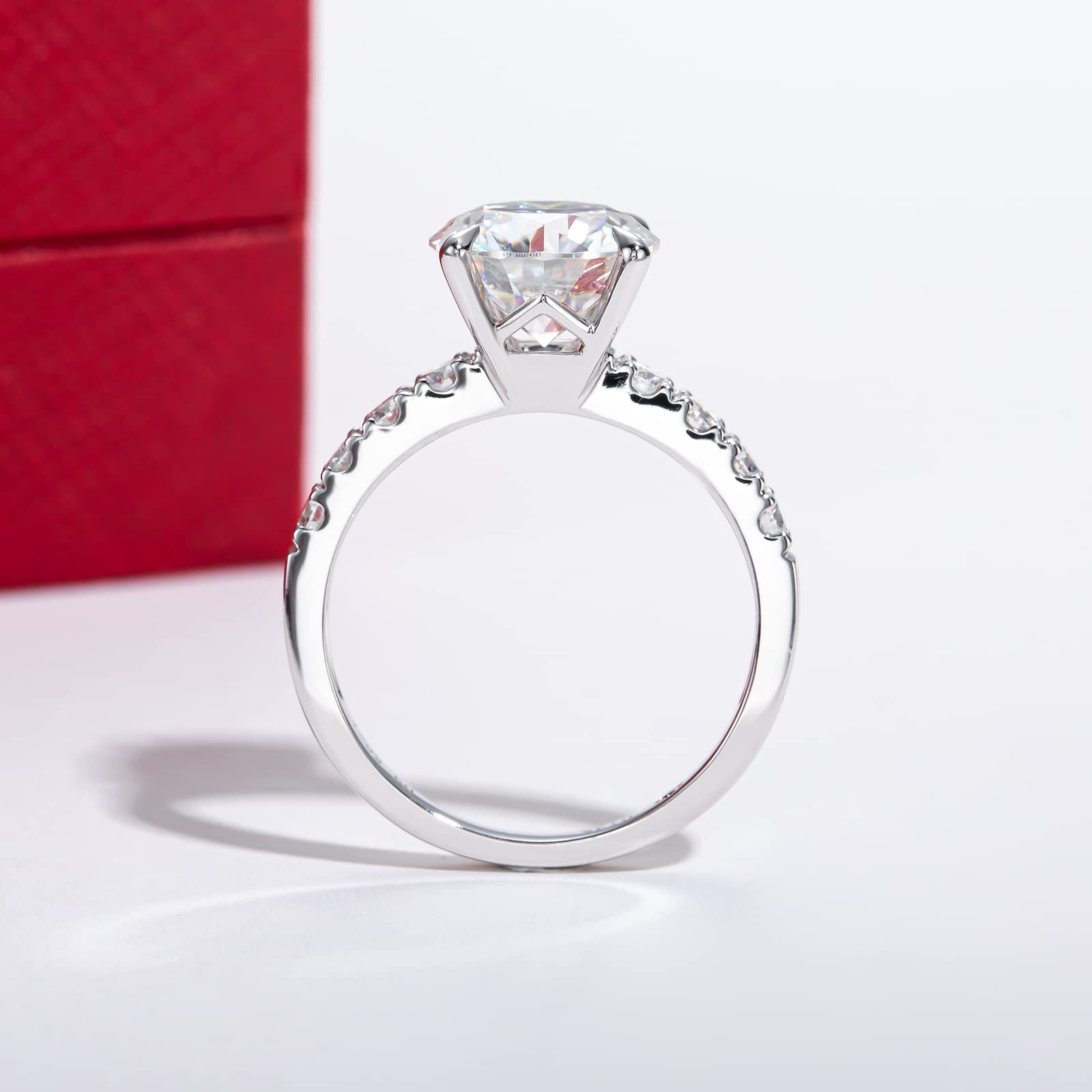CADYNO 14K White Gold Moissanite Engagement Ring 4.3ct D Color Lab Grown Created Diamond Solid Real Gold Eternity Wedding Solitaire Anniversary Promise Ring for Women 5