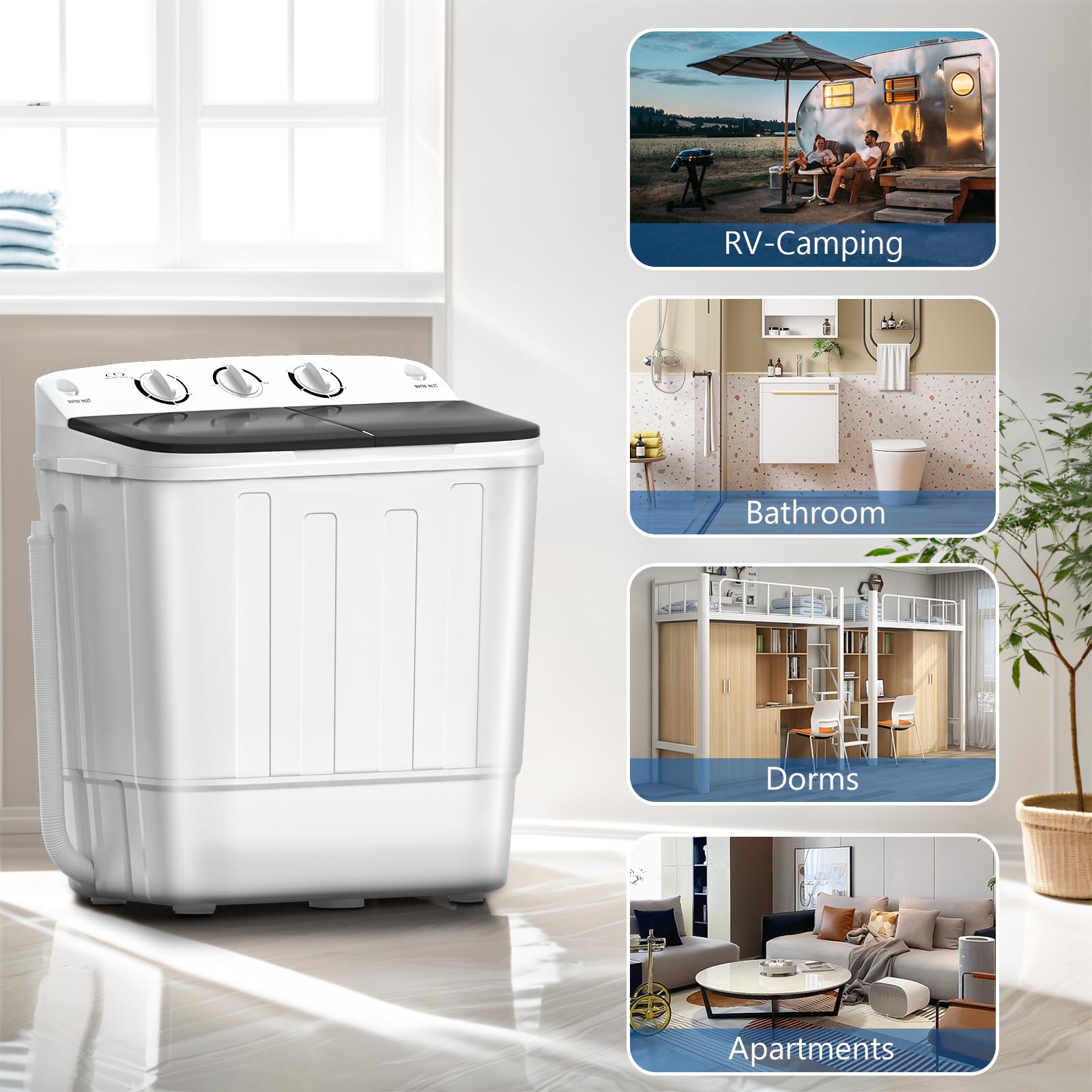 Doghly Compact Mini Twin Tub Washing Machine with Drying Rack, 11lbs Portable Laundry Washer and 7lbs Spinner, Convenient and Efficient for Dorms, Apartment (18lbs)