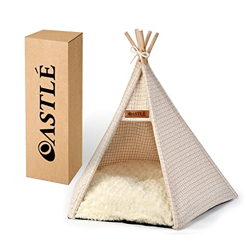 OASTLĂ Dog & Cat Teepee, Small to Medium Pet Teepee Bed with Thick Plush Pad, 27 Inch Tall, Cat Teepee and Dog Tent Bed for Pets Up to 20lbs