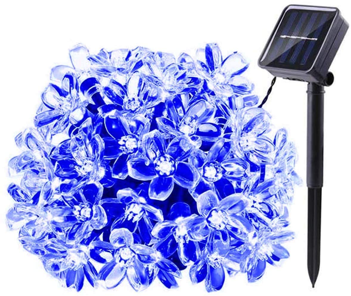 WONFAST Solar Flower Lights, Waterproof 23ft/7M 50LED Peach Blossom Flower Solar Fairy Decorative String Lights for Outdoor Garden Home Wedding Christmas Party Lighting Decorations (Blue Flower)