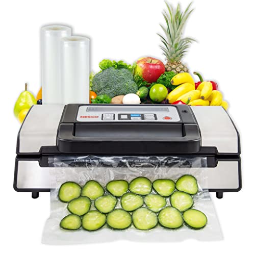 Nesco Deluxe Food VS-12 Vacuum Sealer, Silver & VS-04R Two 11" x 20' Vacuum Sealer Rolls & Vacuum Sealer Bags 8" x 20", Use for Sous Vide or Meal Prep, BPA Free