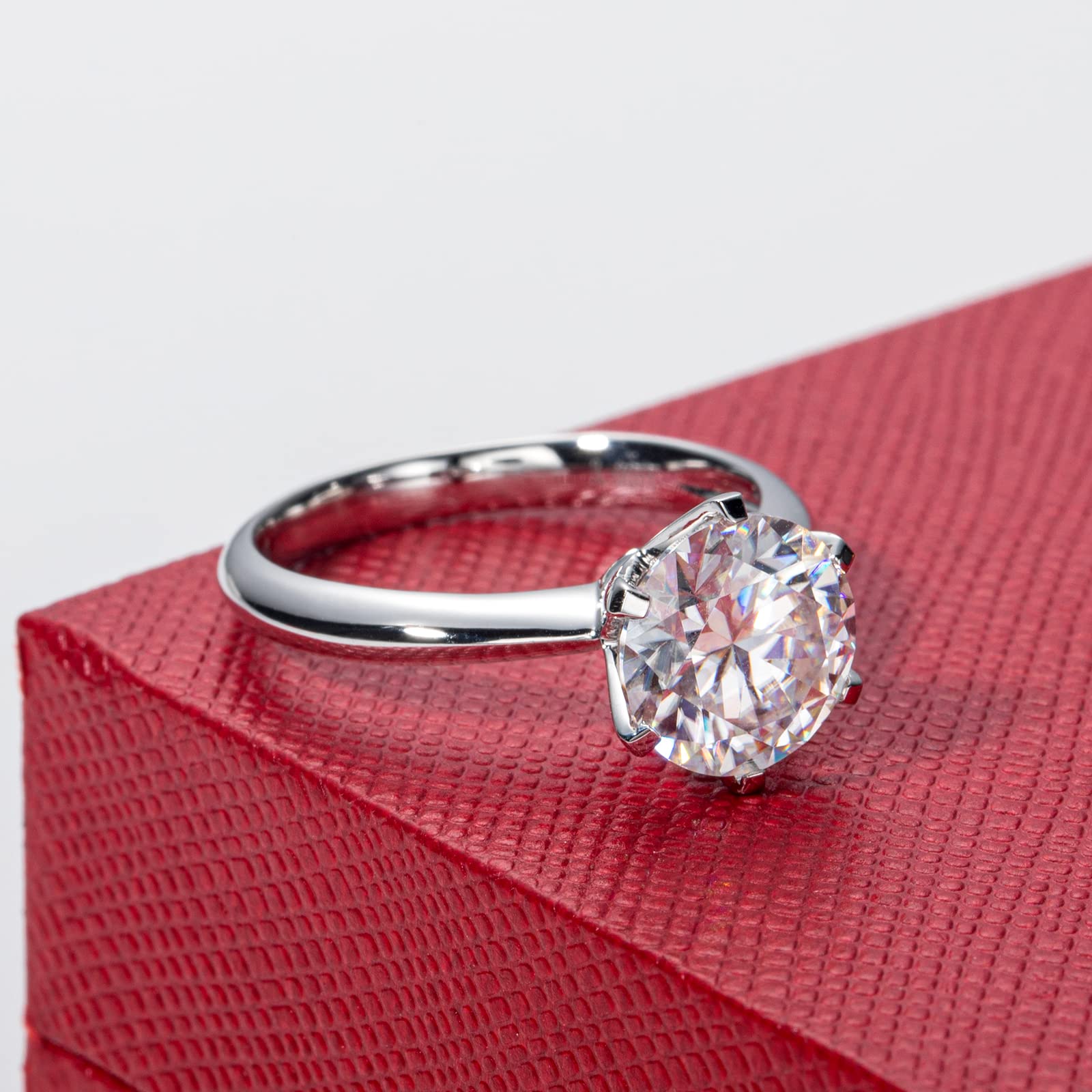 CADYNO Moissanite Engagement Ring 3ct D Color Lab Grown Created Diamond 14k Solid Real White Gold Eternity Wedding Solitaire Ring for Women 5.5