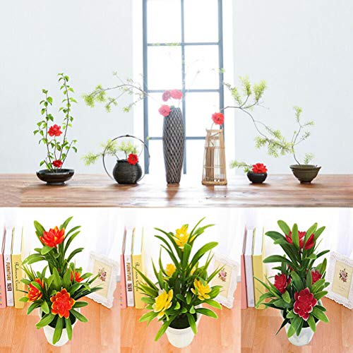TUANJIE Outdoor Flower Fake False Plants Flowers Artificial Garden Decor with Pot 5 Head Home Decor for Home Decor Wedding Decorative Flowers DIY,Yellow