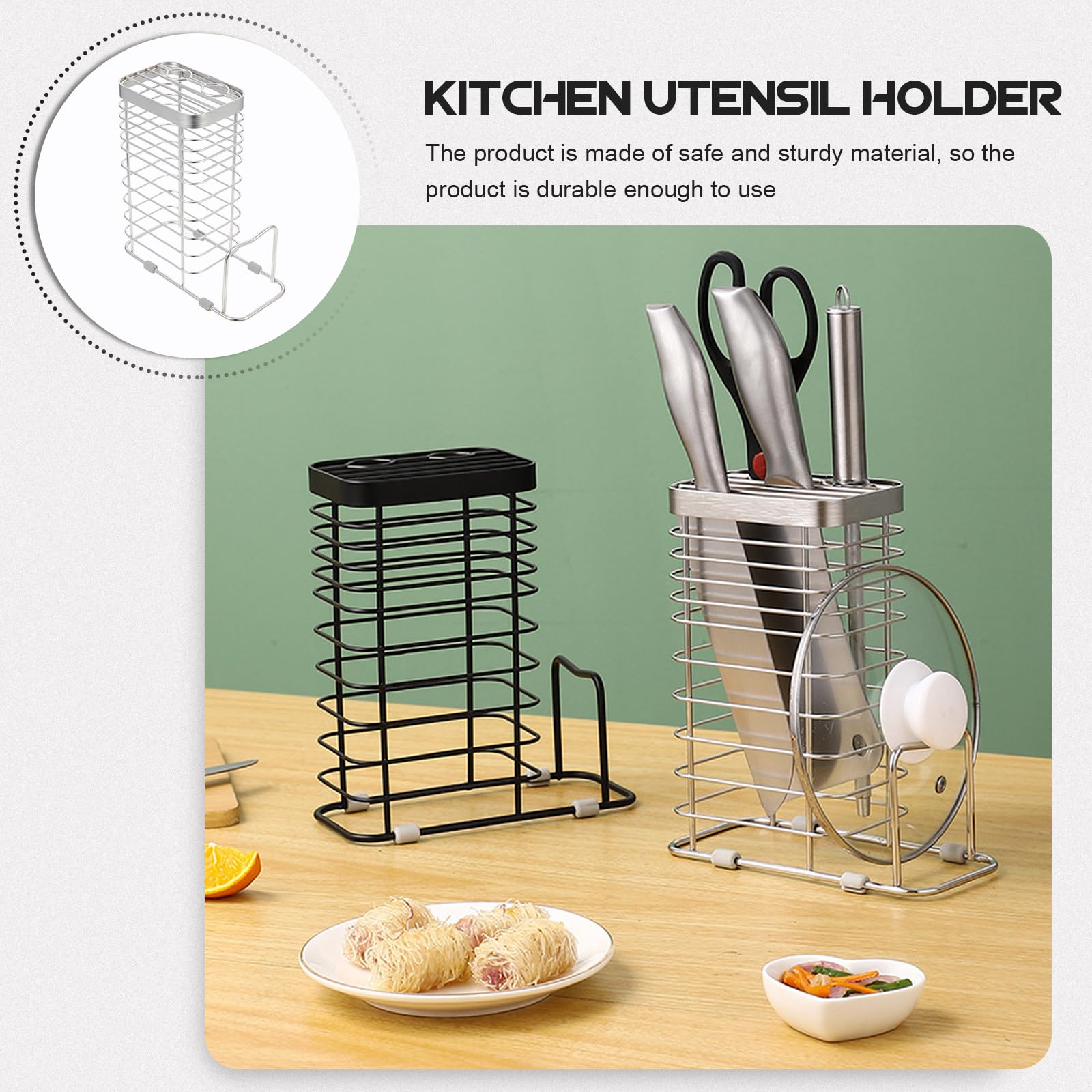 Hemoton Stainless Steel Knife and Cutting Board Stand, Knife Block Holder, Kitchen Knife Holder Storage Organizer, Kitchen Utensils Holder, Cutting Board Rack, Pot Pan Lid Holder for Counter, Cabinet