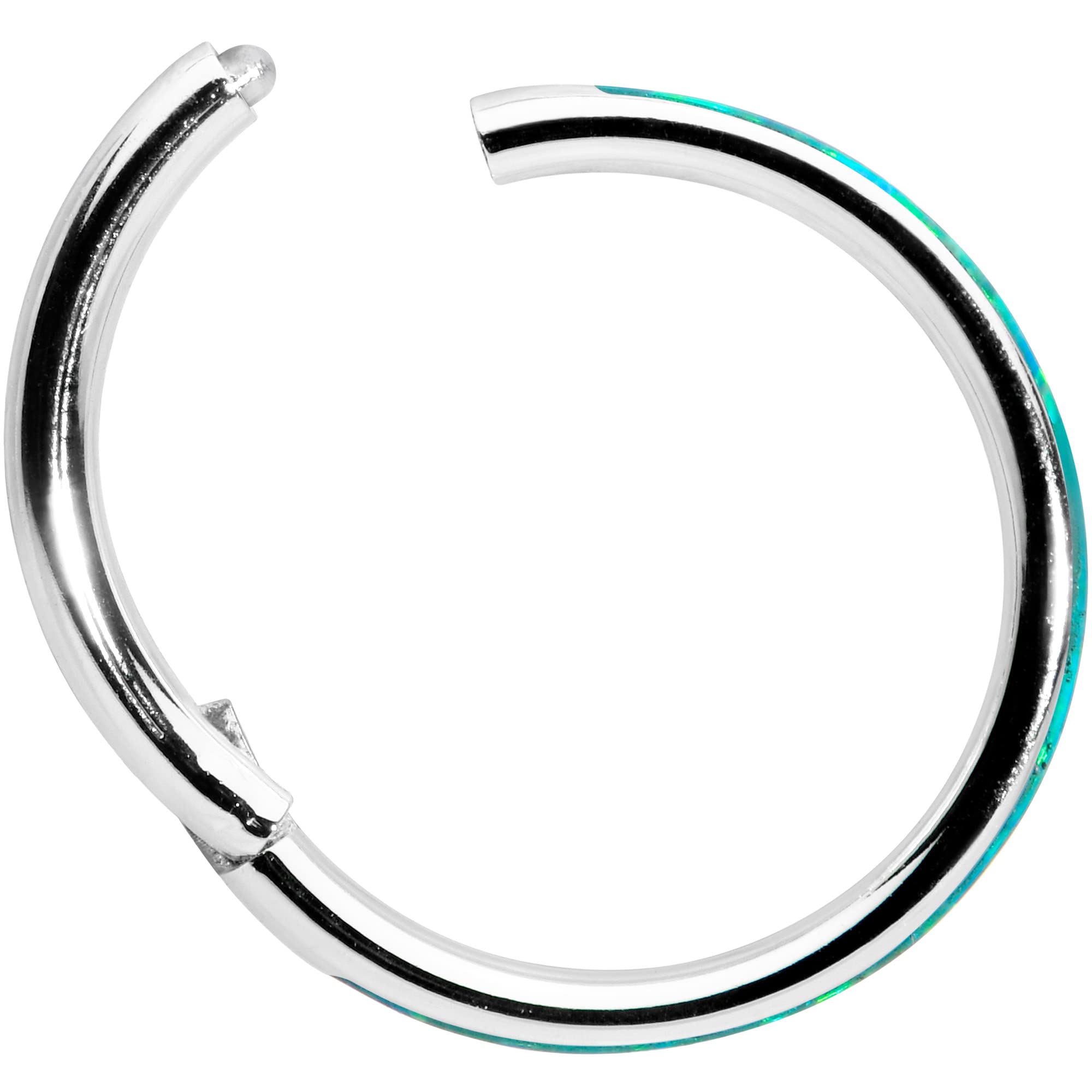Body Candy 16G Steel Hinged Segment Ring Seamless Cartilage Ear Daith Lip Green Synth Opal Hoop 3/8"