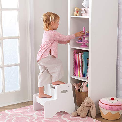 KidKraft Wooden Two-Step Children's Stool with Handles - White, Gift for Ages 3-8