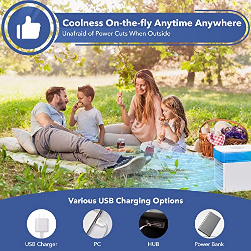 Portable Air Conditioners,USB Rechargeable Portable AC Unit, Small Air Conditioner AC Unit with 3 Fresh Wind Speeds for Personal, Mini Air Conditioner for Room Camping Car Office Ourtdoors